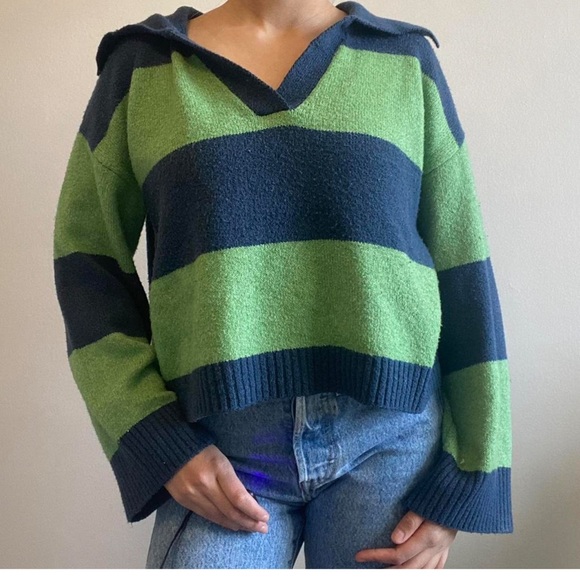 wild fable | Sweaters | Wild Fable Cropped Collar Knit Stripe Sweater ...